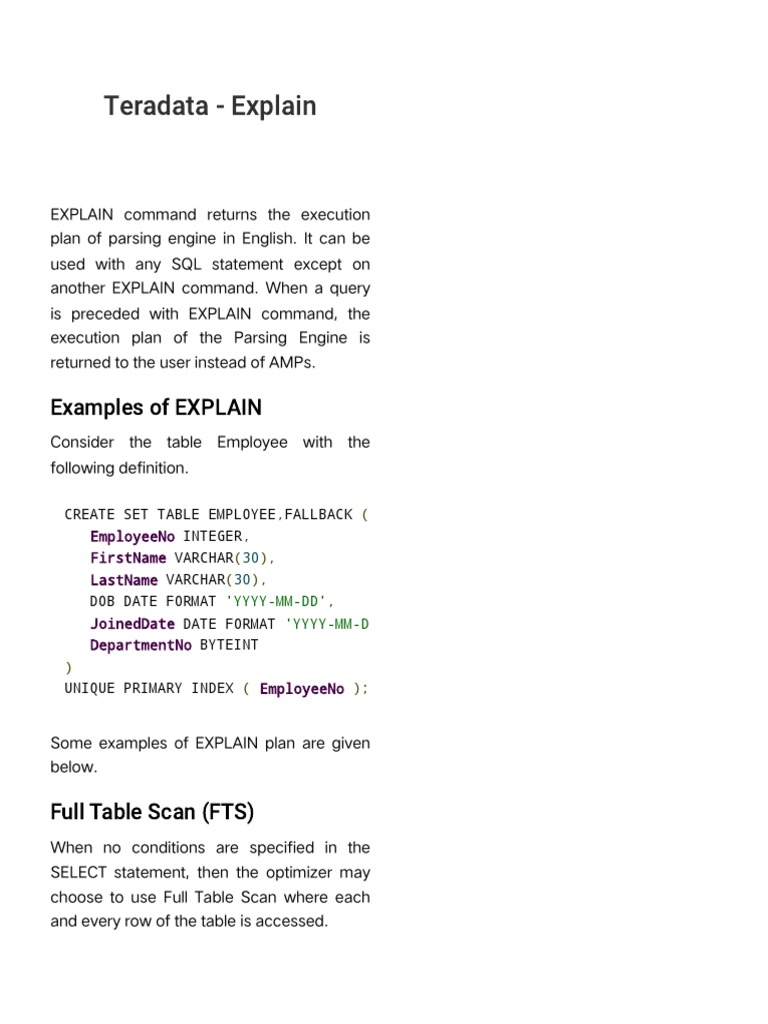 Teradata - Explain | PDF | Database Index | Software