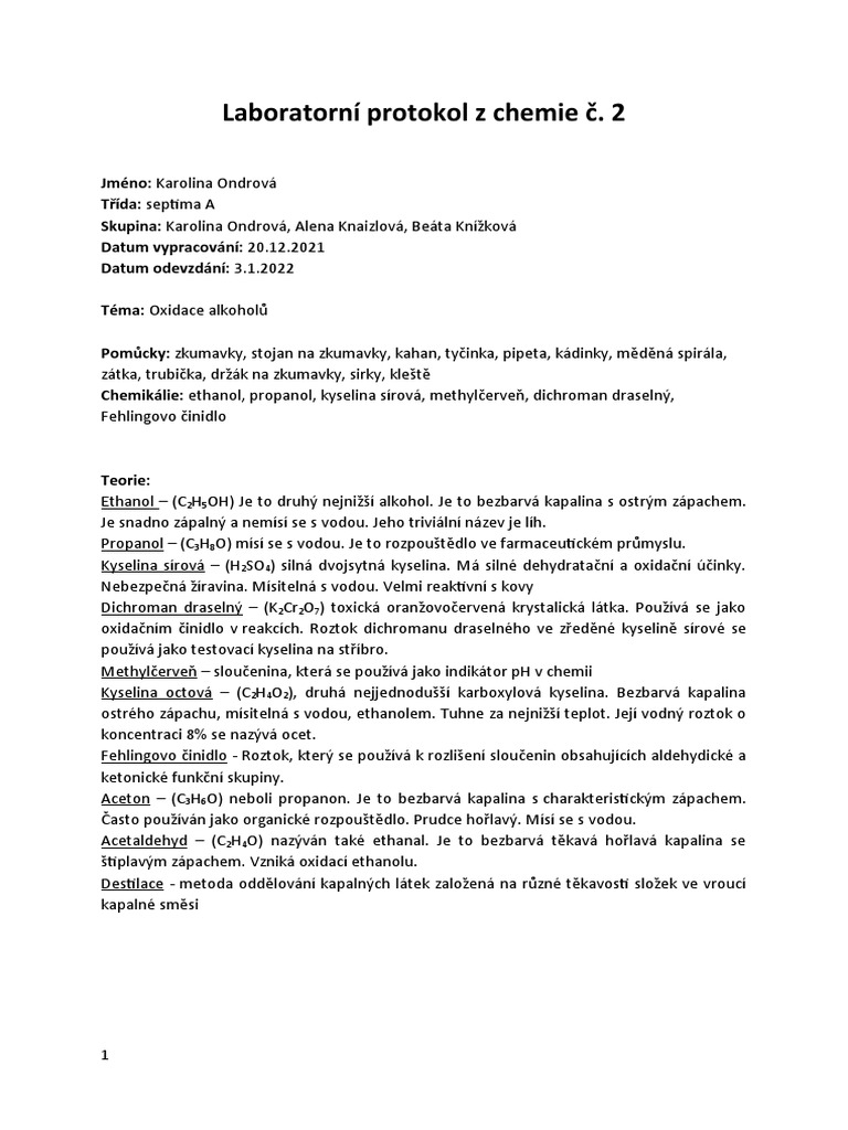 Laboratorní Protokol Z Chemie 2 | PDF