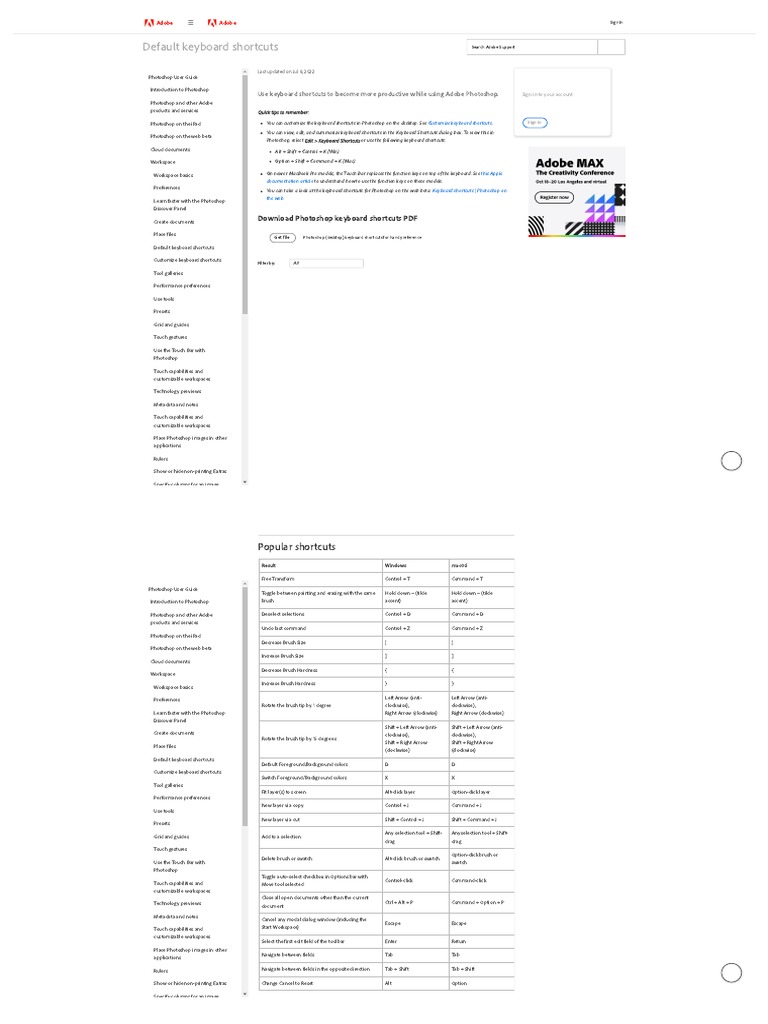 Default Keyboard Shortcuts in Adobe Photoshop | PDF | Adobe Photoshop ...