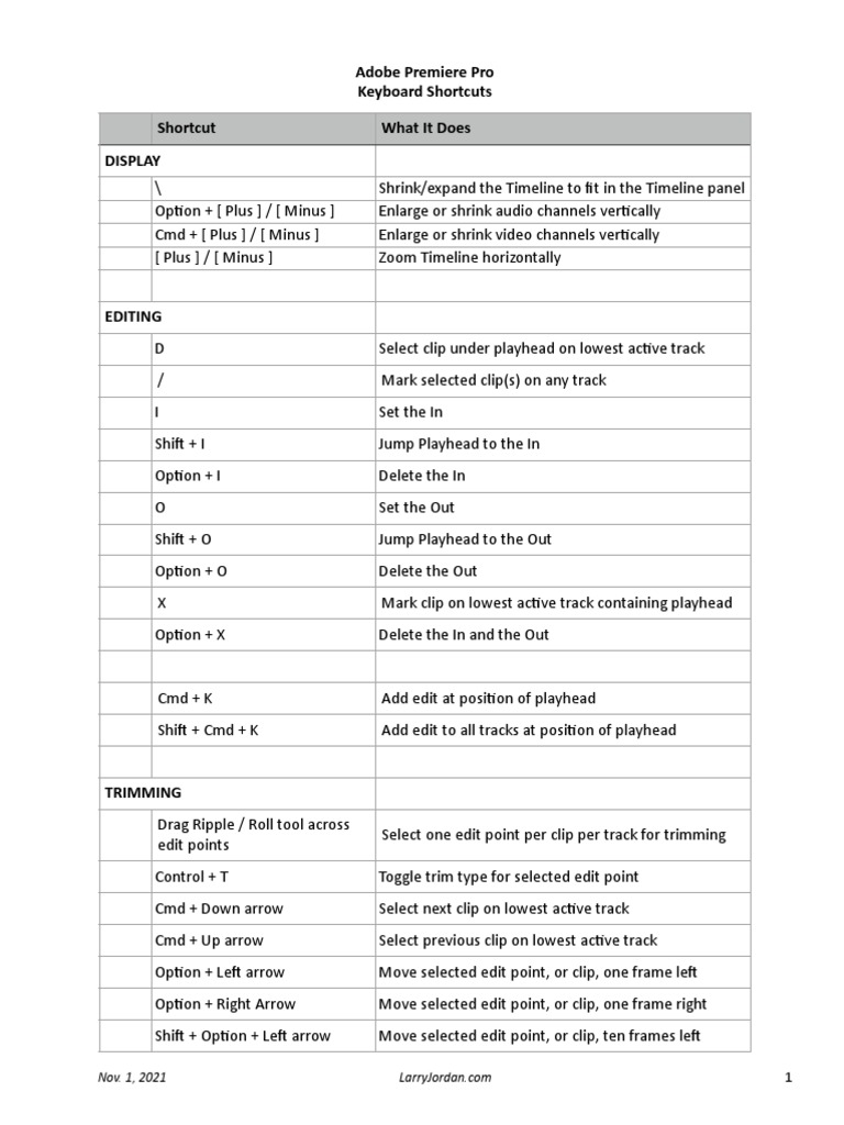 Premiere v22 Shortcuts | PDF | Computing Platforms | Ibm Pc Compatibles