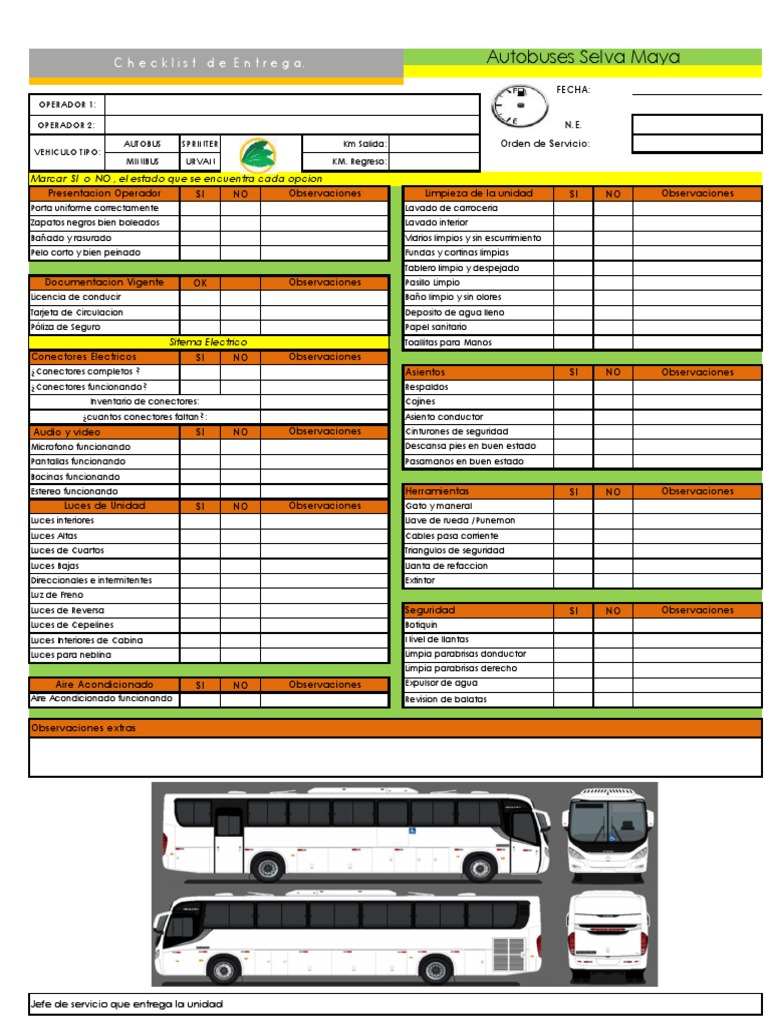 Checklist de entrega de autobuses | PDF | Coche | Estilos de carrocería