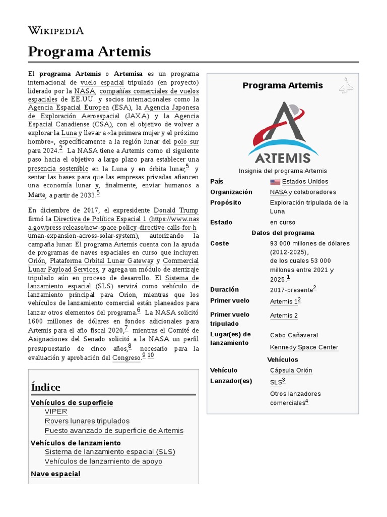 Programa Artemis | PDF | Sistema de lanzamiento espacial | Nasa