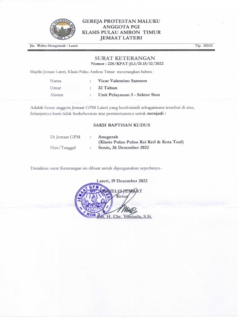 Surat Keterangan Babtis | PDF