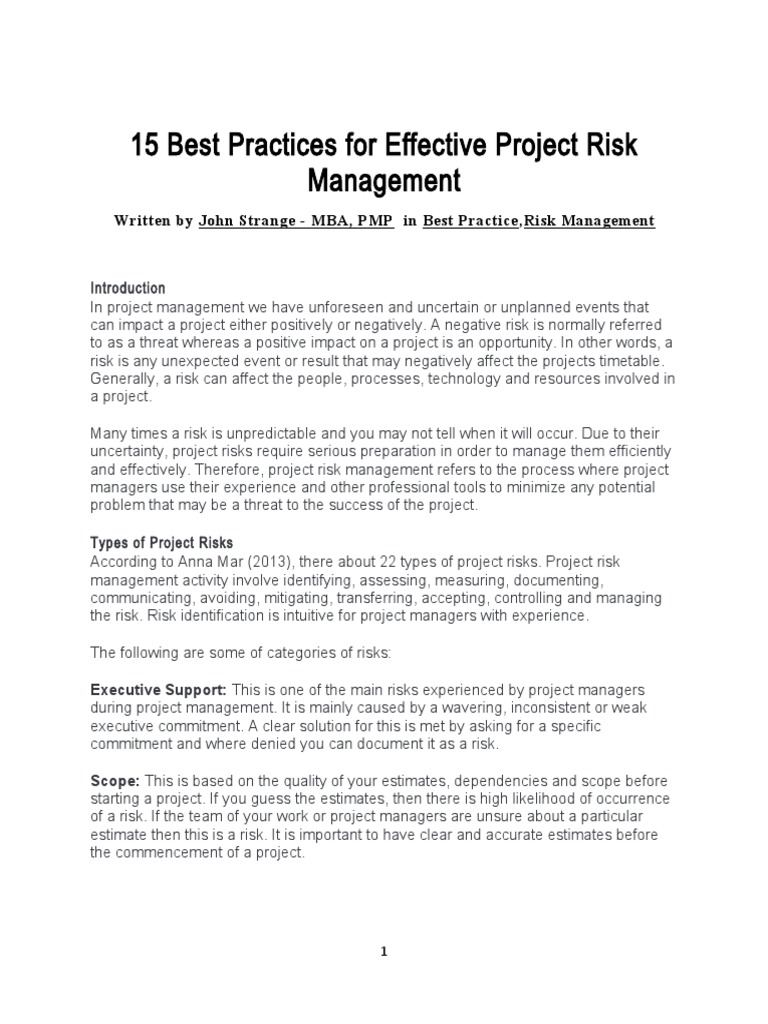 15 Best Practices For Effective Project Risk Management | PDF | Risk ...