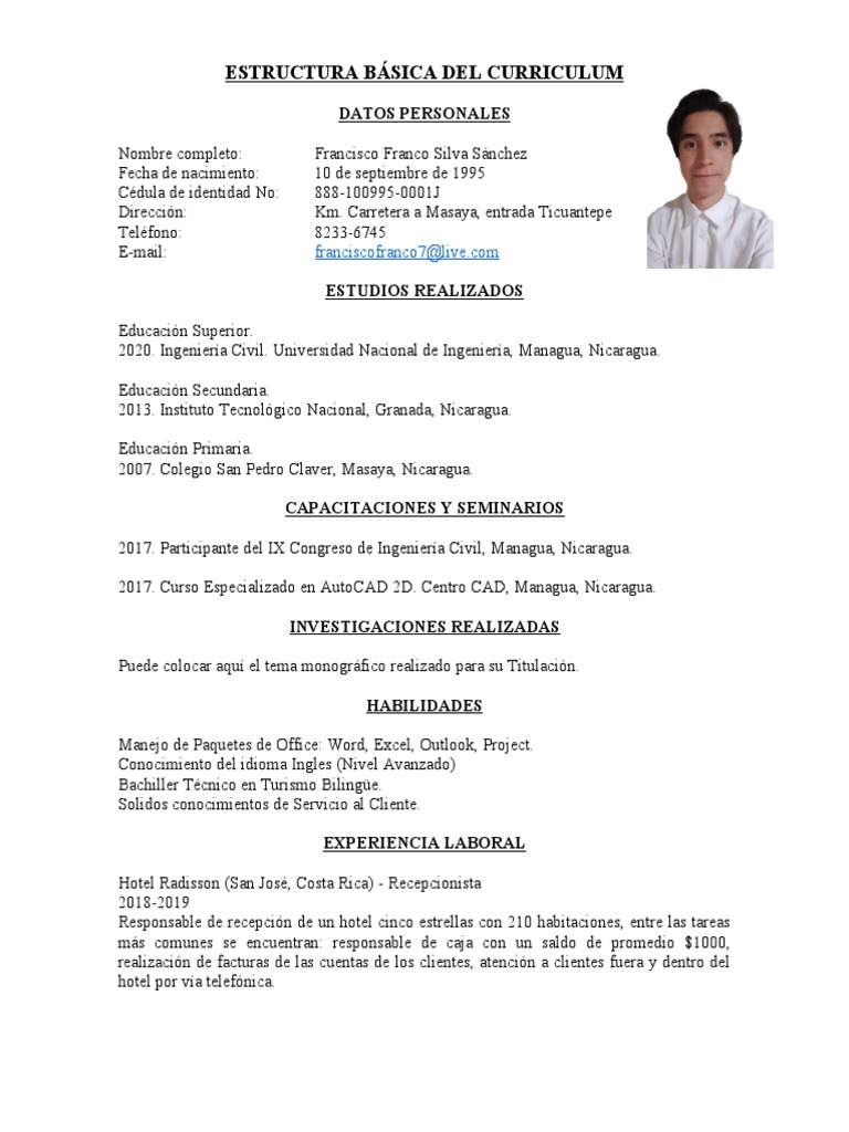 Modelo Curriculum | PDF | Hotel | Nicaragua