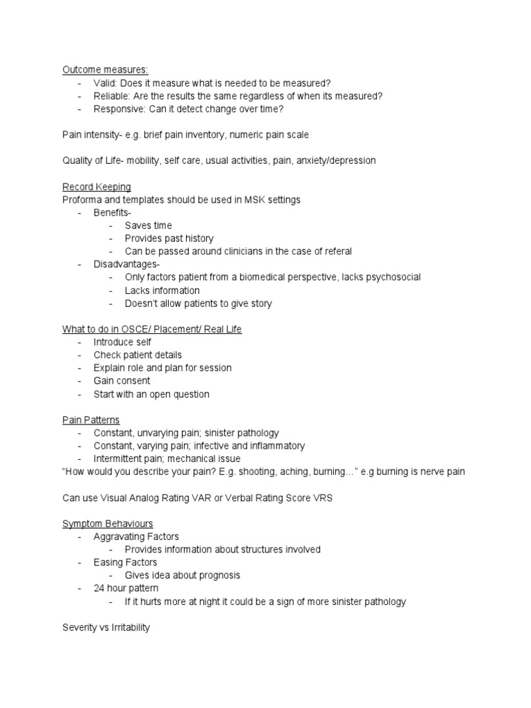 Subjective Assessment of MSK Lecture 2 | PDF | Pain | Clinical Medicine