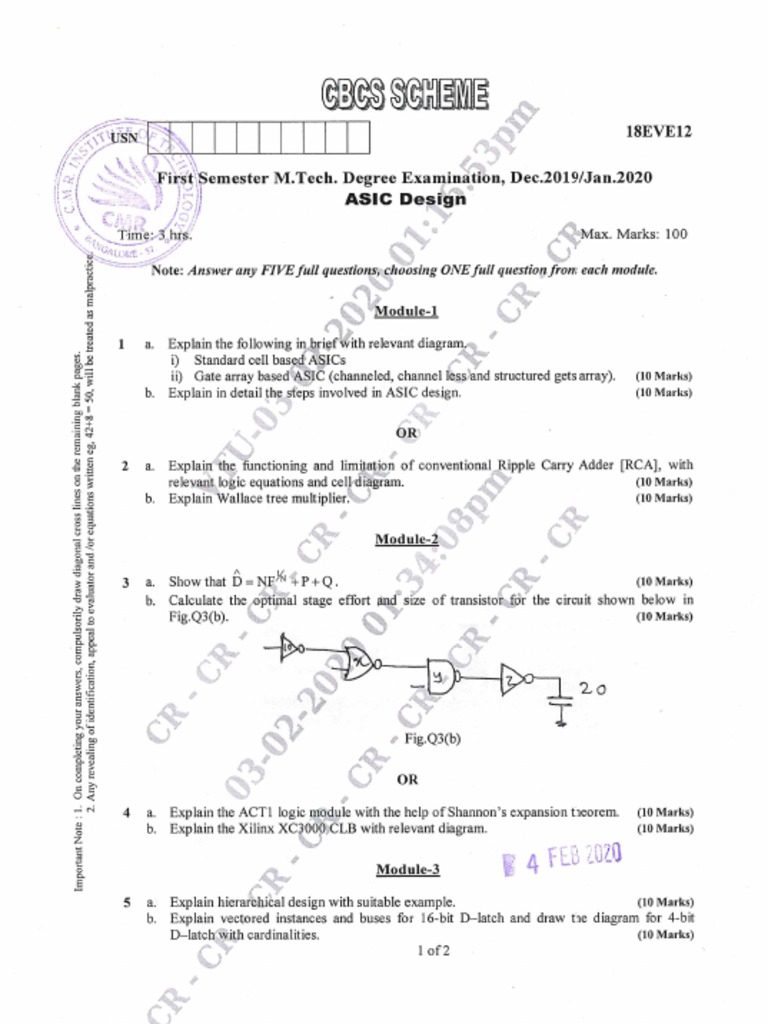 VTU Question Paper of 18EVE12 ASIC Design Jan - 2019 | PDF