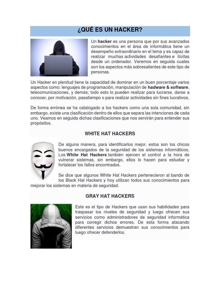 Que Es Un Hacker | PDF | Hacker de seguridad | Sombrero Blanco (Seguridad Informática)