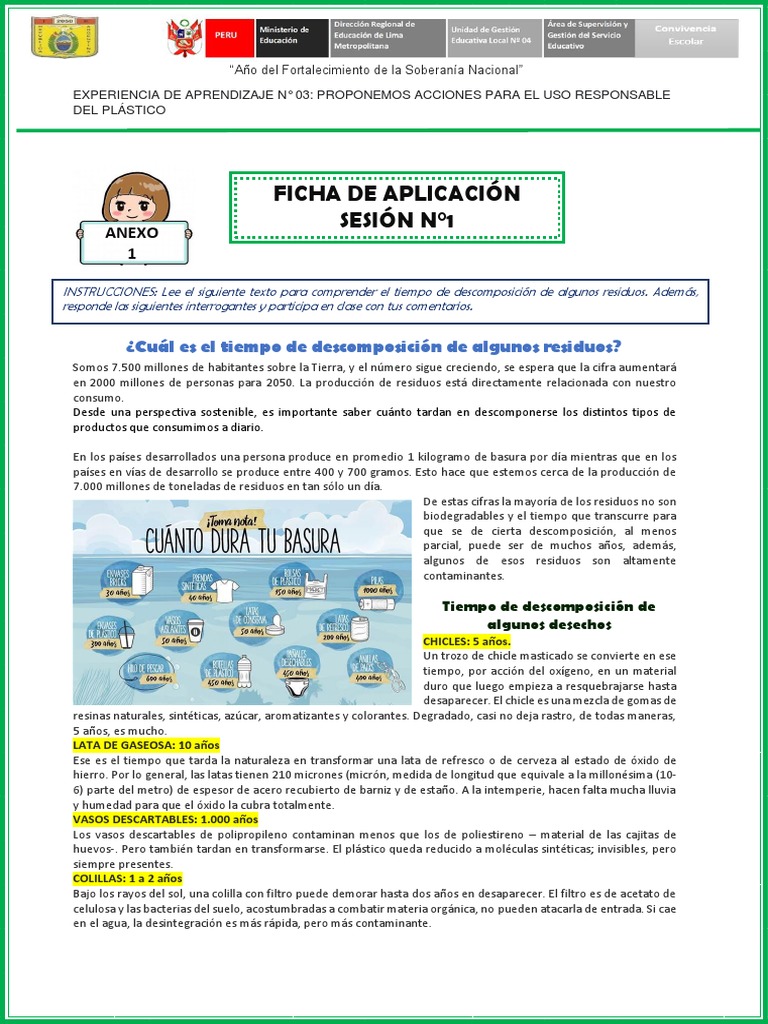 5° FICHA DE APLICACION SESION 1-SEM.1-EXP.2-CyT | Descargar gratis PDF | Residuos | El plastico