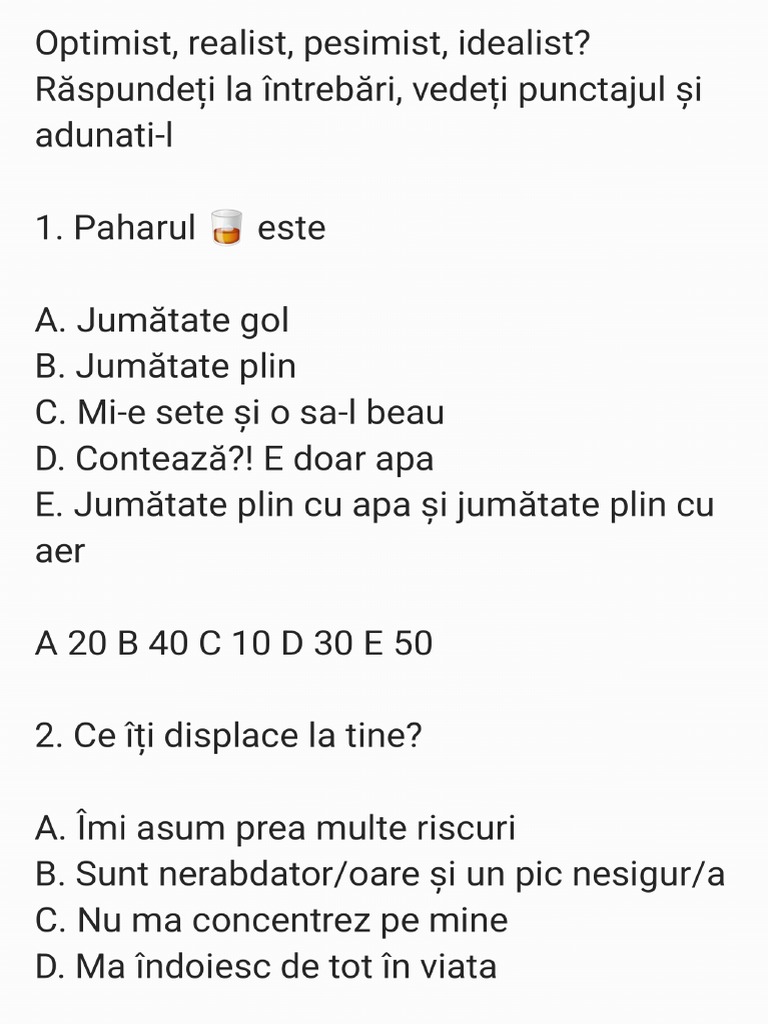 Optimist Realist Pesimist Idealist | PDF