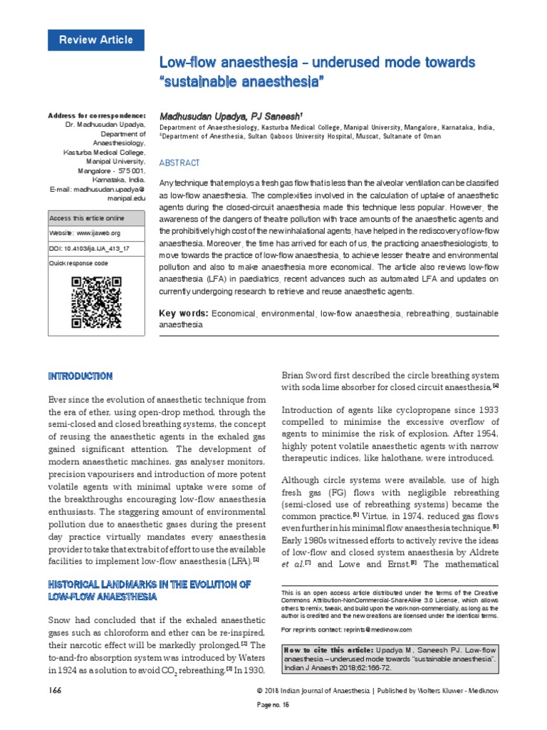 Low Flow Anaesthesia - Underused Mode Towards Sustainable Anaesthesia ...
