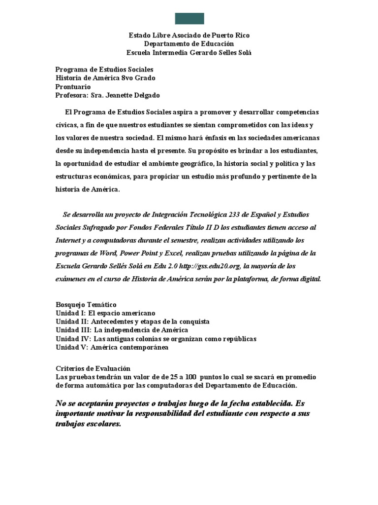Prontuario de Historia 8vo Grado | PDF | Prueba (evaluación) | Américas