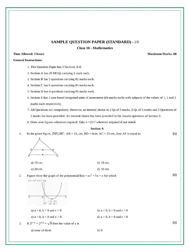 Maths SQP 10 | PDF
