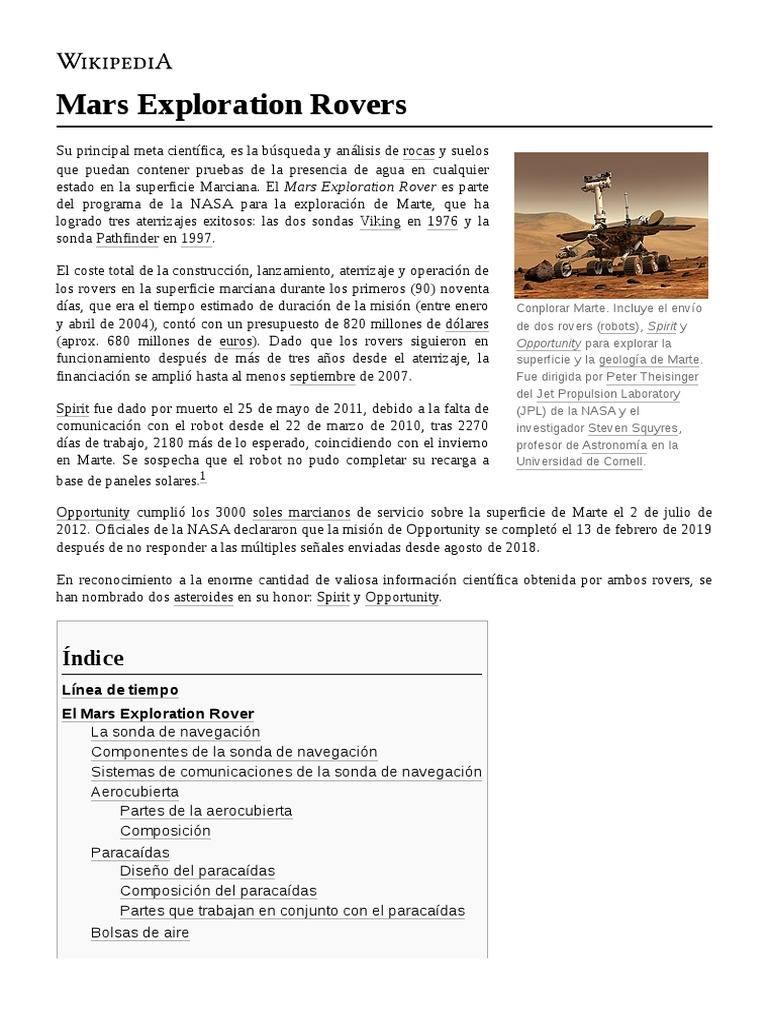 Mars Exploration Rovers | PDF | Rover (Exploración espacial) | Ciencias fisicas