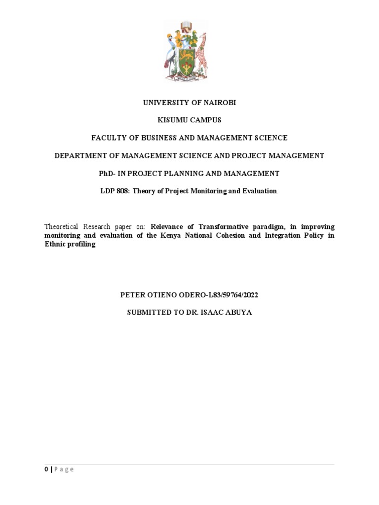 LDP 808 - Assignment No. 01 Peter Otieno Odero | PDF | Evaluation ...
