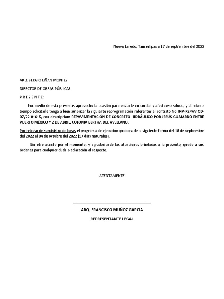 Oficio de Reprogramacion, Calle Jesus Guajardo | PDF