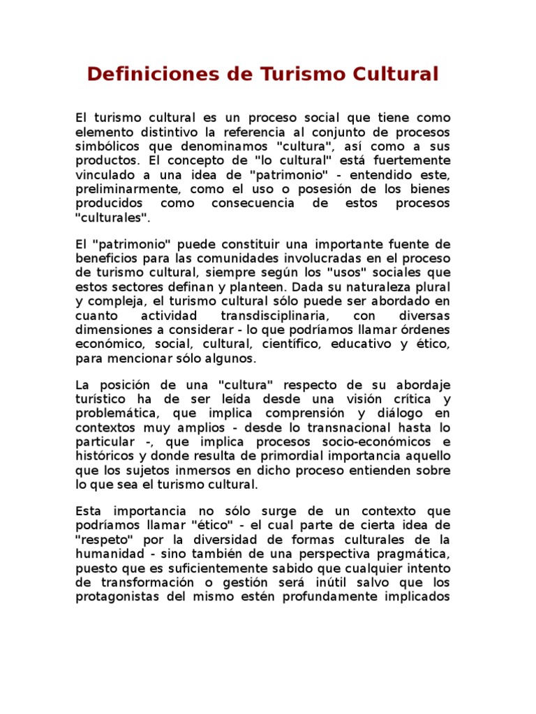 Definiciones de Turismo Cultural | PDF | Turismo | Bienes (Ley)