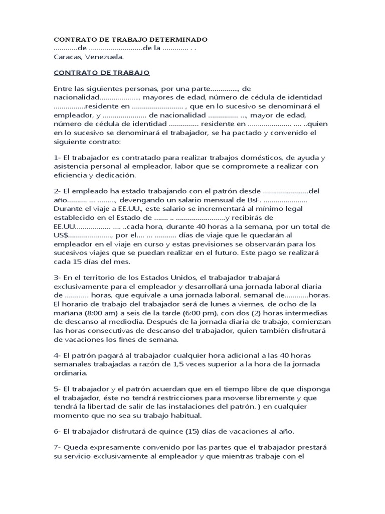 MODELO DE CONTRATO DE TRABAJO Determinado Rapido | PDF | Tiempo de ...