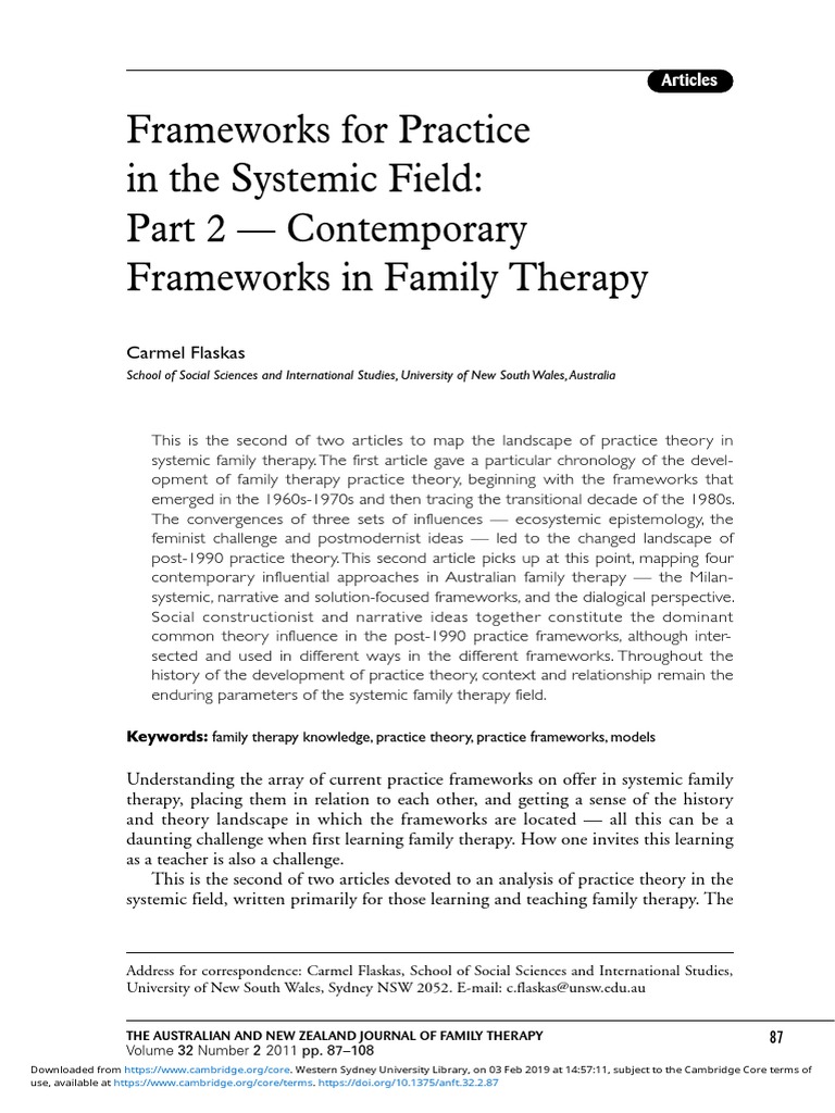 Frameworks For Practice in The Systemic Field: Part 2 | PDF | Psychotherapy | Family Therapy