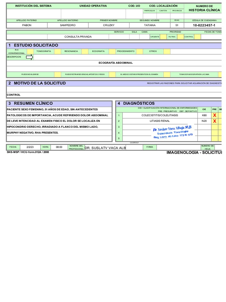 Form. 012 IMAGENOLOGIA (1) .Xls - Modo de Compatibilidad | PDF ...