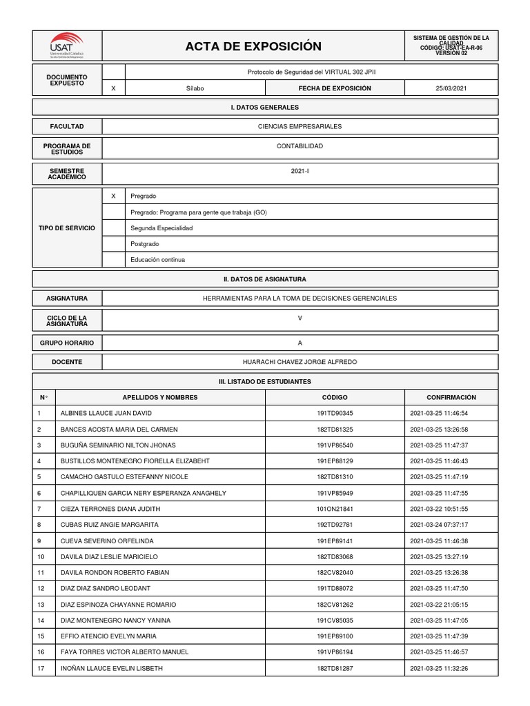 Acta 2021-I HERRAMIENTAS PARA LA TOMA DE DECISIONES GERENCIALES CONTA GRUPO A | PDF