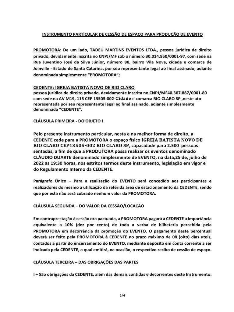 Cópia De Contrato De Cessão De Espaço Tm 1 Pdf Direito Privado