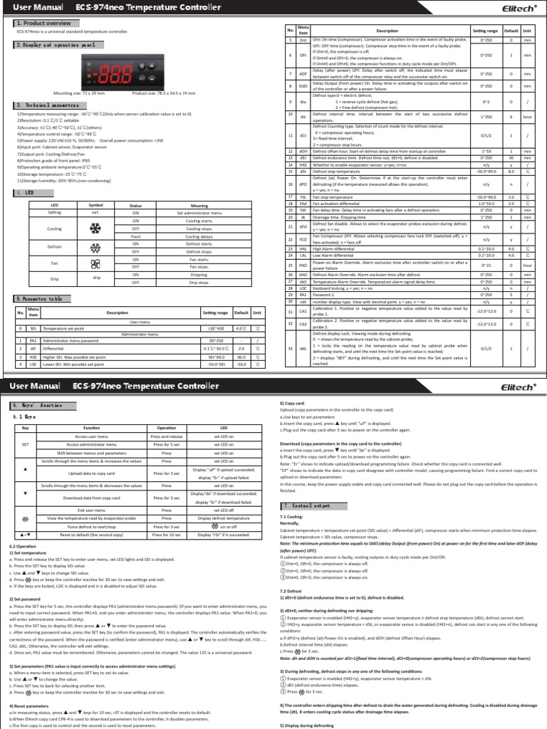 Elitech ECS-974neo Temperature Controller User Manual - Elitech UK ...
