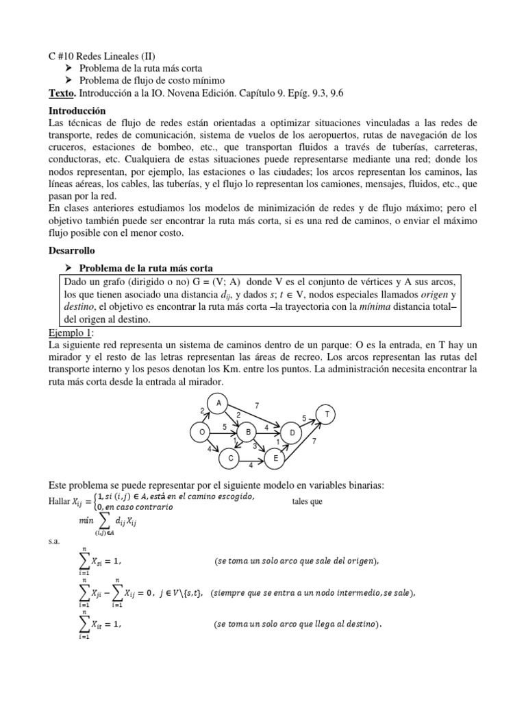 C10 Ruta Más Corta. Flujo Costo Min | PDF | Ecuaciones | Algoritmos