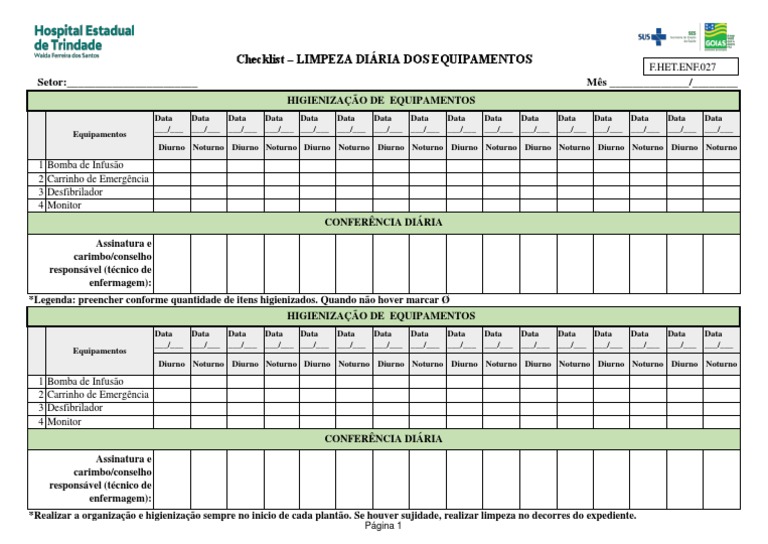 Checklist de Limpeza Diária Hospitalar | PDF