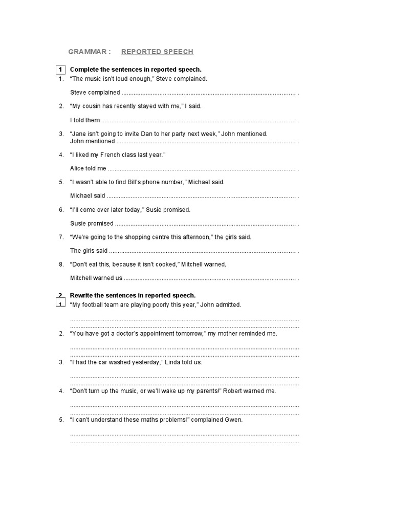 Grammar - Reported Speech 1º Bachillerato | PDF