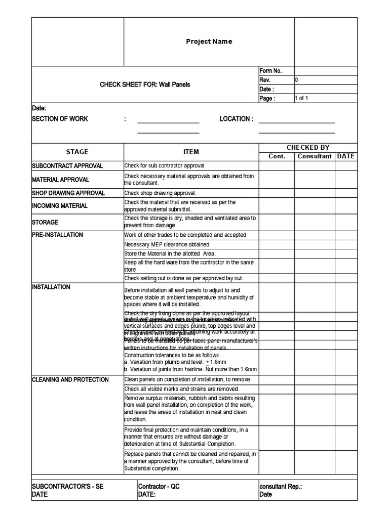Checklist For Wall Panels Installation | PDF | Building Technology ...