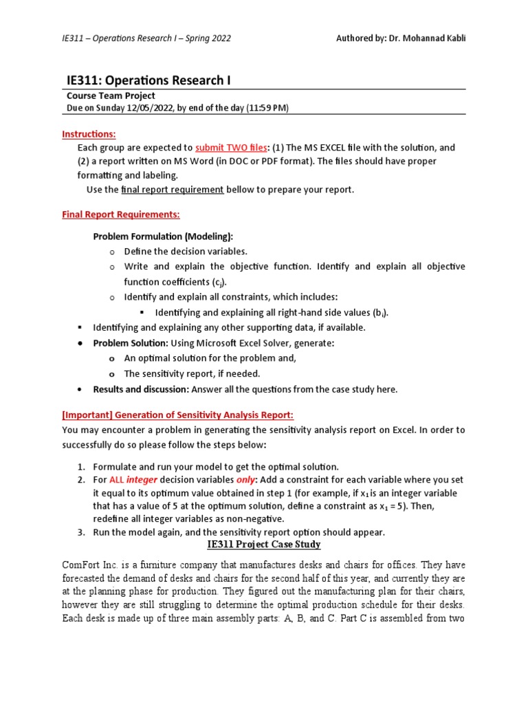 Case Study Spring 2022 Last Vearsion | PDF | Mathematical Optimization | Linear Programming
