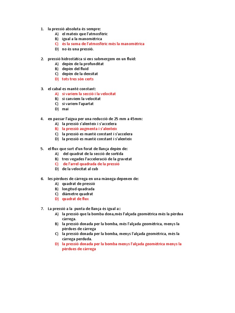 Test Hidráulica Catalá 47 Preguntes | PDF