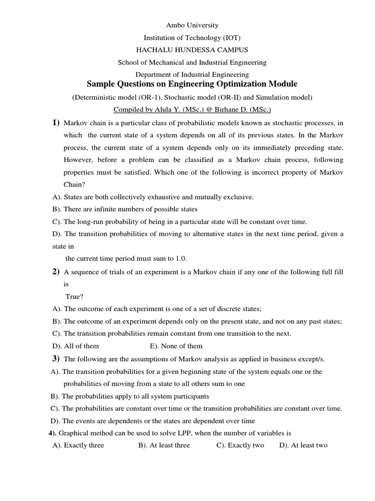 !-IE-Exit Exam Model Questions | PDF | Linear Programming | Mathematical Optimization