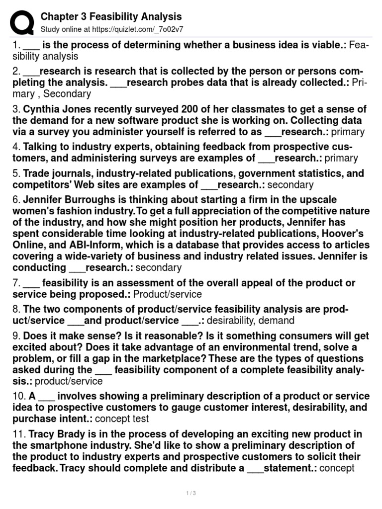 Ch3 Test Bank Pdf Feasibility Study Business