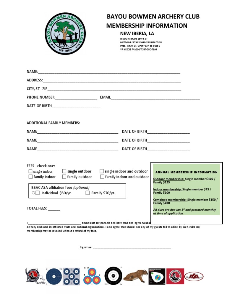 Bayou Bowmen Archery Club Membership | PDF