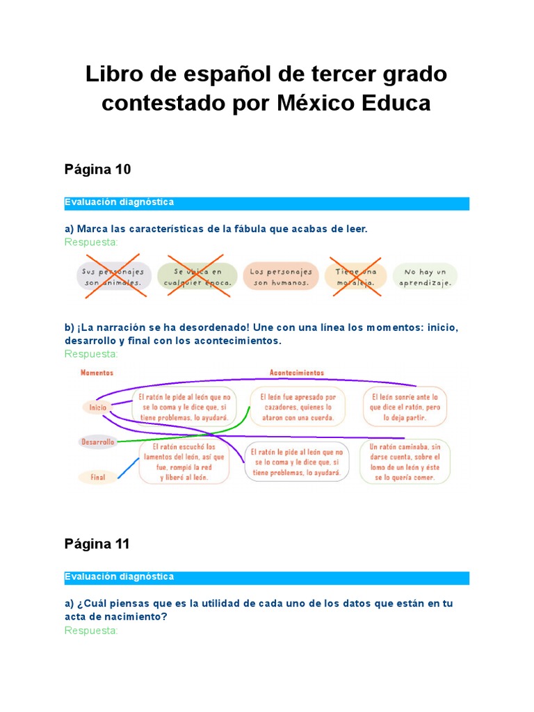 Libro de Espanol de Tercer Grado Contestado Por Mexico Educa | PDF