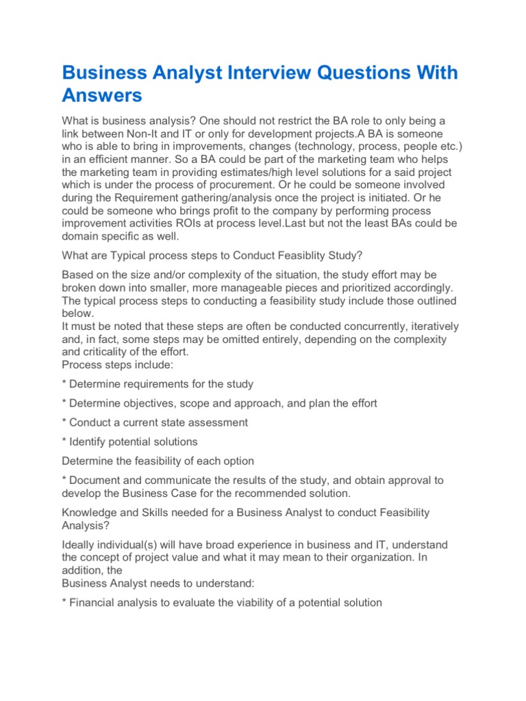 Business Analyst Interview Questions With Answers | PDF | Feasibility ...
