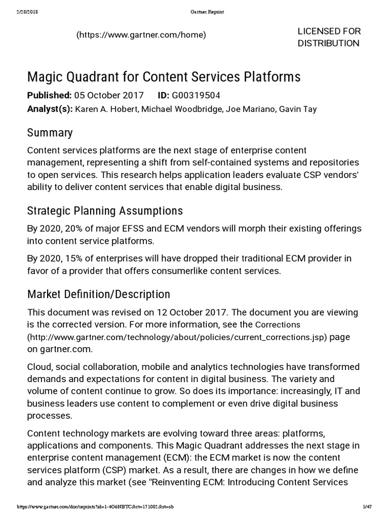 ECM - Gartner Reprint | PDF | Share Point | Cloud Computing