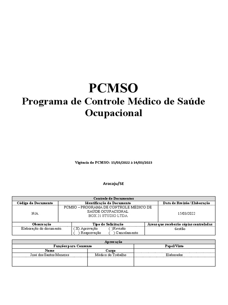PCMSO Box Studio | PDF | Segurança e saúde ocupacional | Vacinas