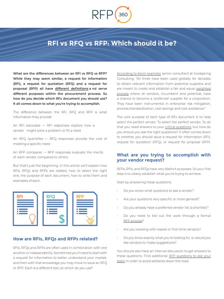 RFI Vs RFQ Vs RFP Which Should It Be | PDF | Request For Proposal | Request For Information