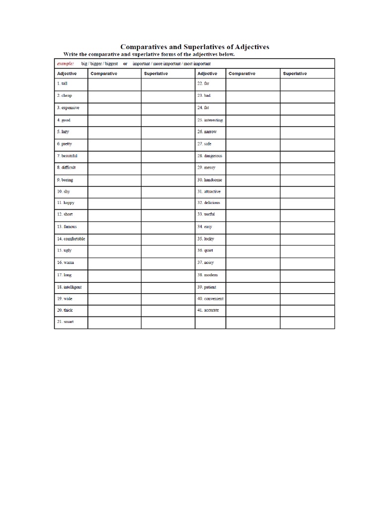 Exercise 1 Comparative Superlative | PDF Exercise 1 Comparative Superlative | PDF