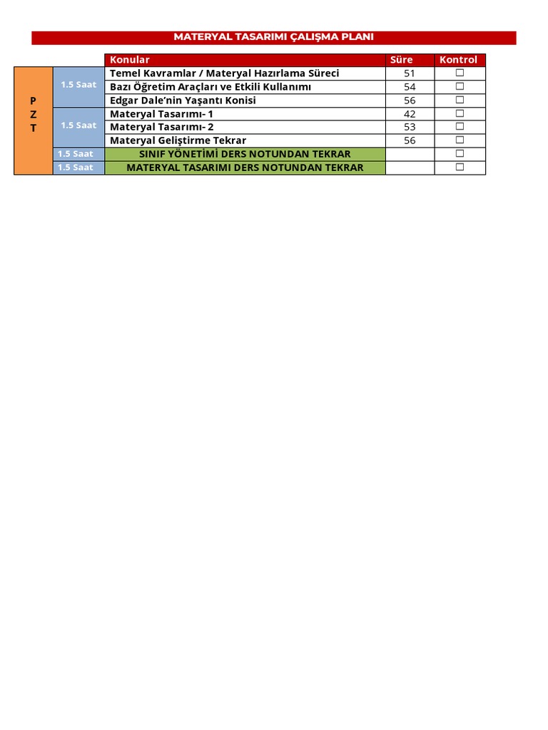 Materyal Tasarim Calisma Plani | PDF