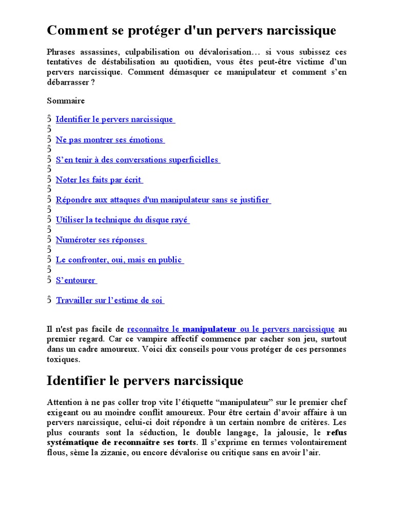 Comment Se Protéger D'un Pervers Narcissique | PDF | Narcissisme