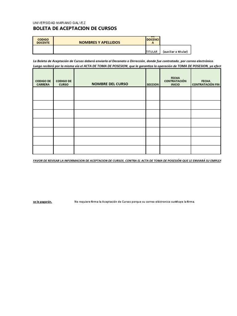 Formato de Aceptacion de Cursos | PDF