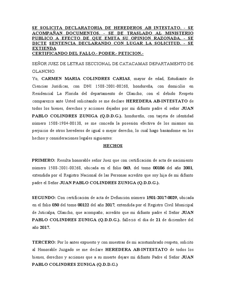 Declaratoria de Heredero para Videio | PDF | Herencia | Sentencia (ley)