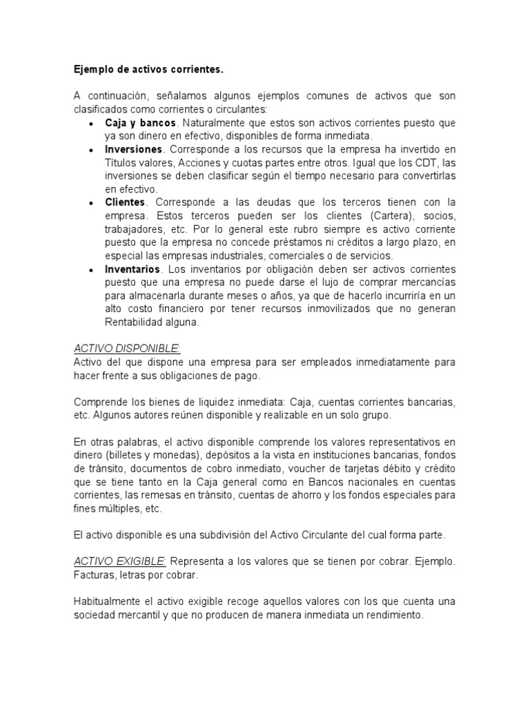 Ejemplo de Activos Corrientes | PDF