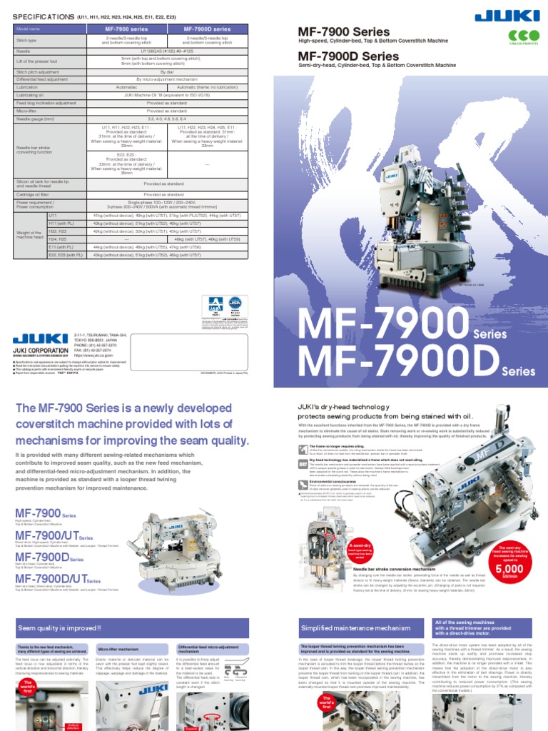 MF-7900 Series MF-7900D Series: Specifications | PDF | Sewing Machine ...
