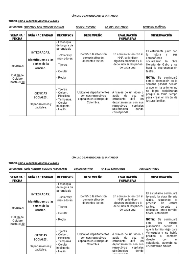 Planeación Del 3 de Noviembre Hasta El 6 | PDF | Colombia