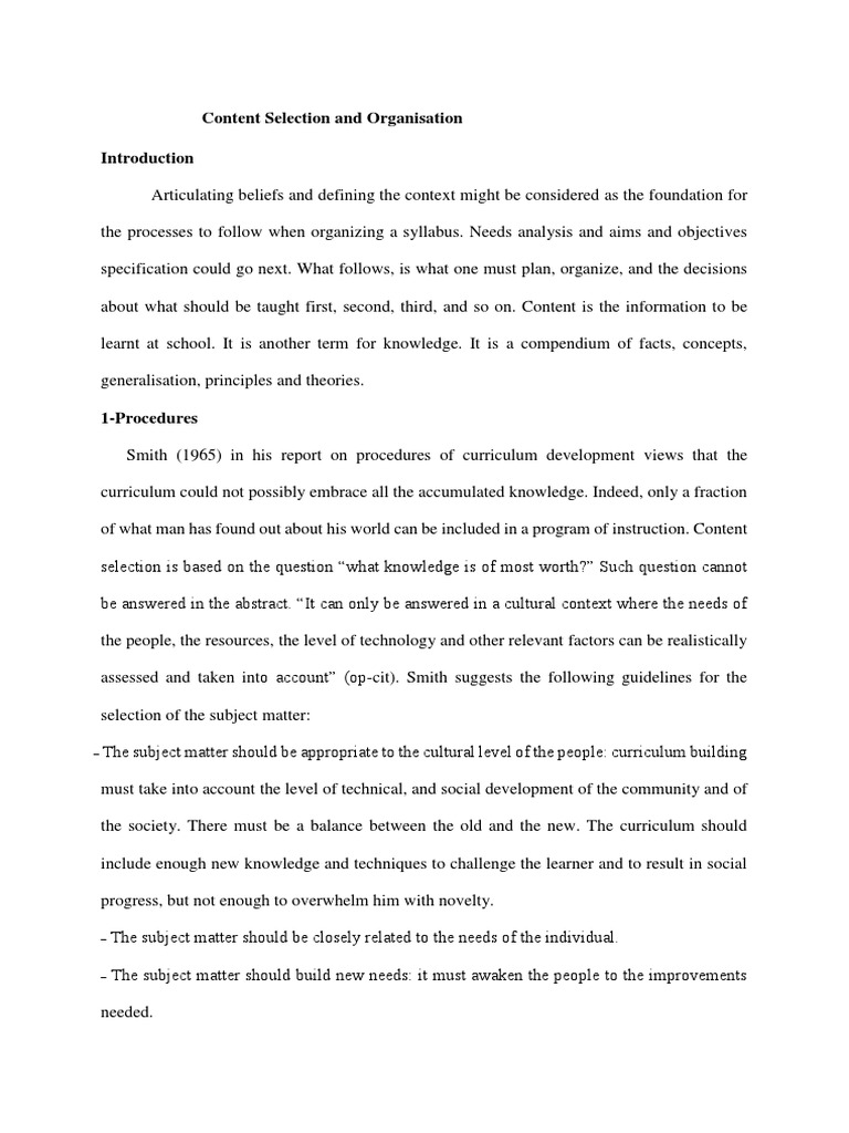 Content Selection and Organisation | PDF | Language Education | Curriculum